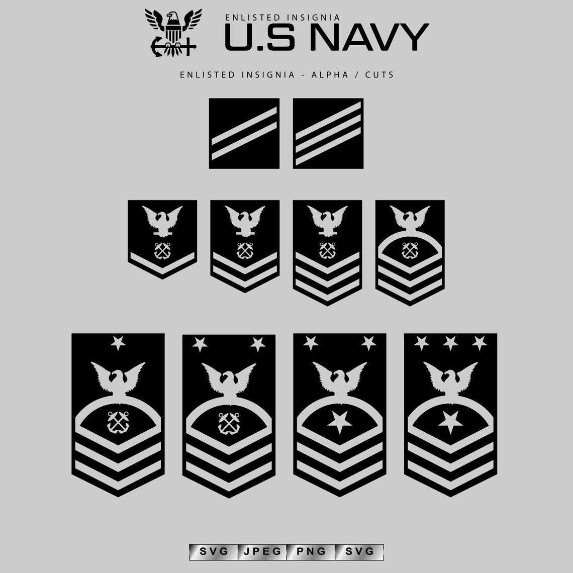 US Navy Enlisted Ranks | Insignia | 144 File Set | SVG, PNG, Jpg, Webp ...