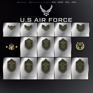 US Air Force Enlisted Rank Insignia | 52 File Set | SVG, PNG, Jpg, Webp ...