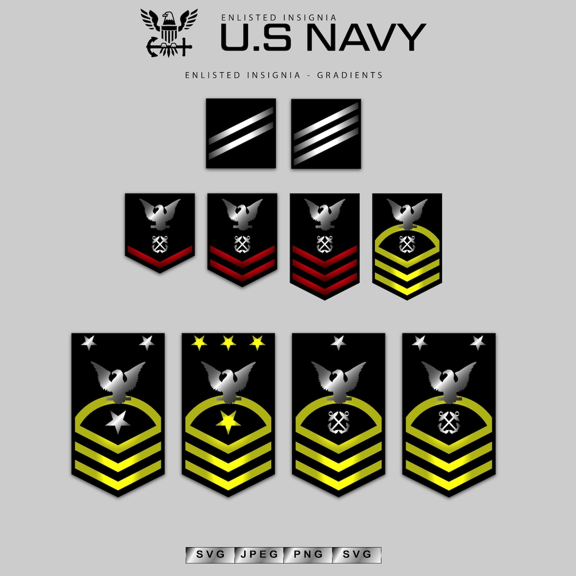US Navy Enlisted Ranks | Insignia | 144 File Set | SVG, PNG, Jpg, Webp ...
