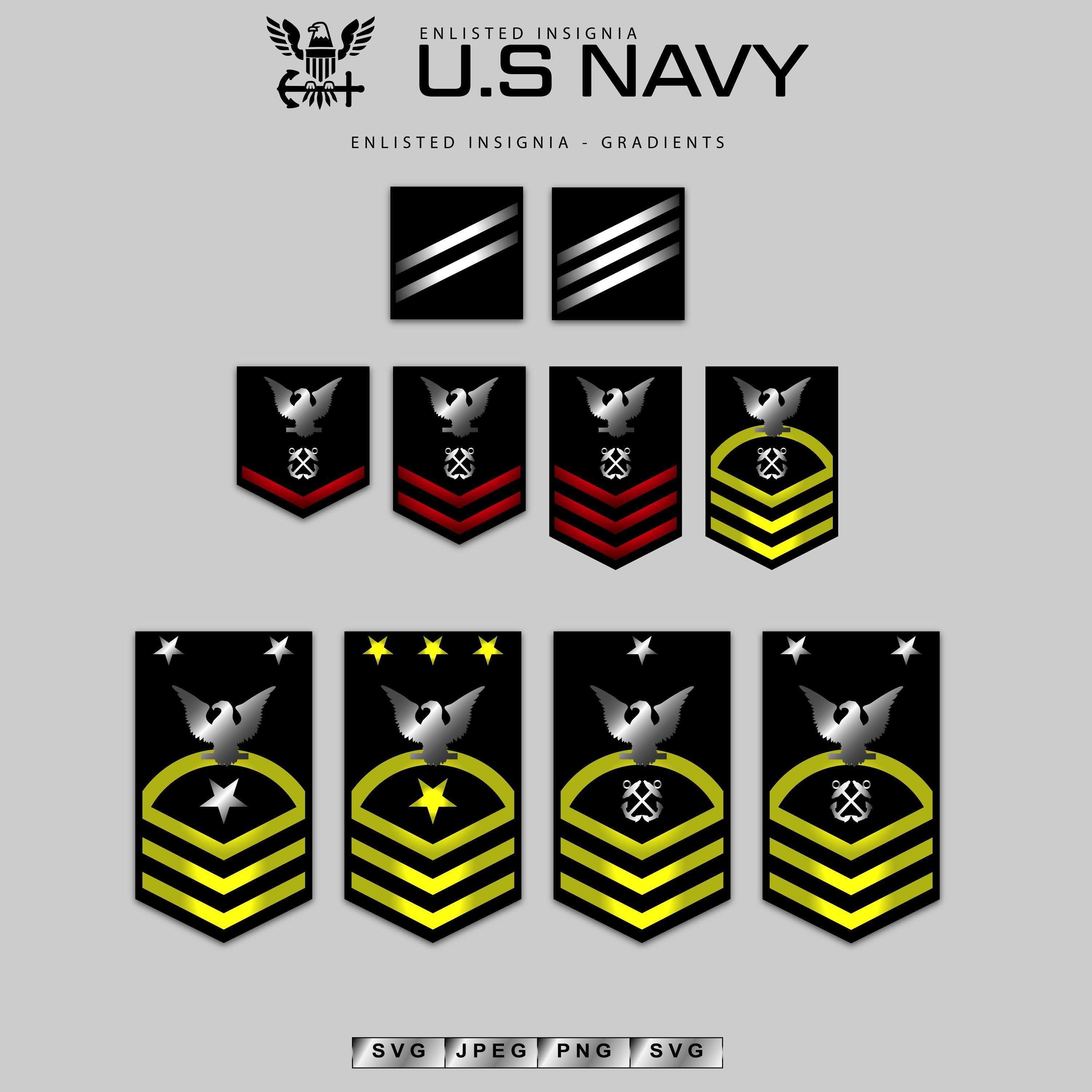 US Navy Enlisted Ranks | Insignia | 144 File Set | SVG, PNG, Jpg, Webp ...