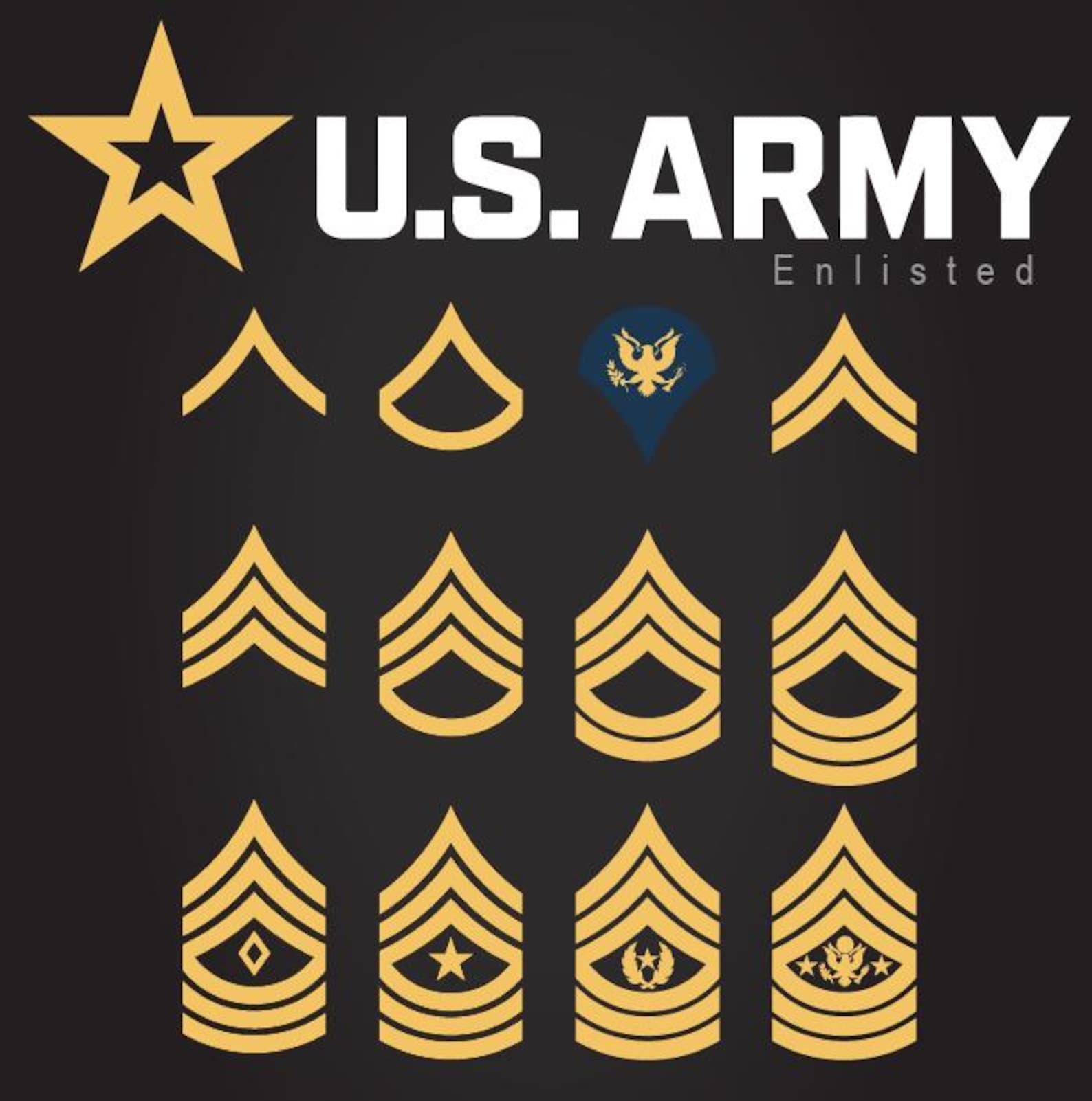 Army Enlisted Ranks | 48 File Set | Svg, Webp, Png, Jpg| High-quality ...