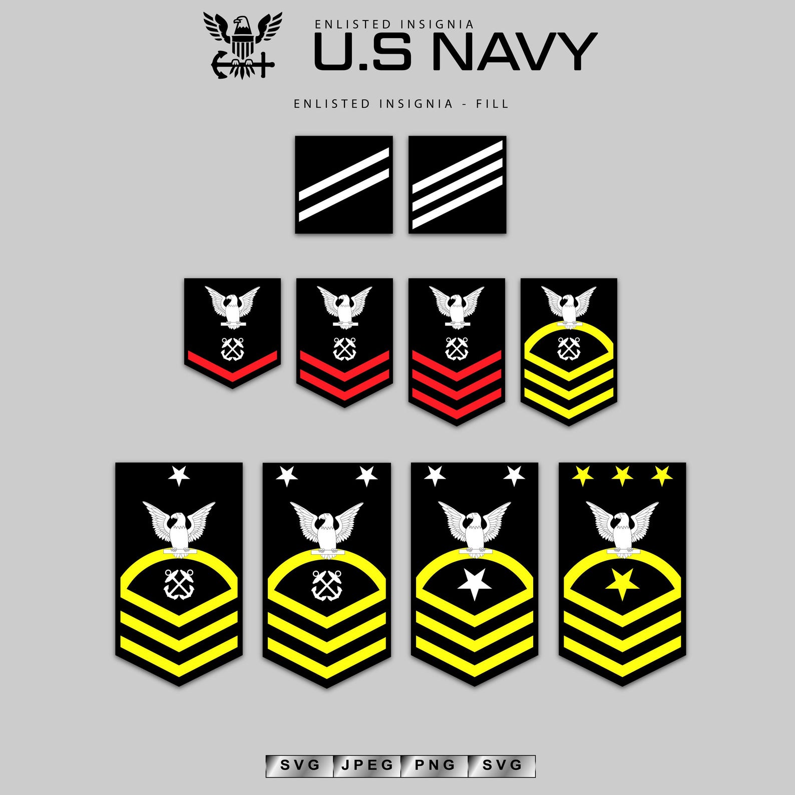 US Navy Enlisted Ranks | Insignia | 144 File Set | SVG, PNG, Jpg, Webp ...