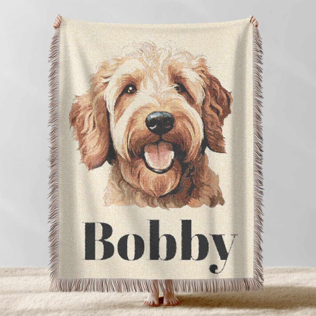 Goldendoodle Breed Inspired Woven Blanket, Cotton Pet Remembrance Throw ...