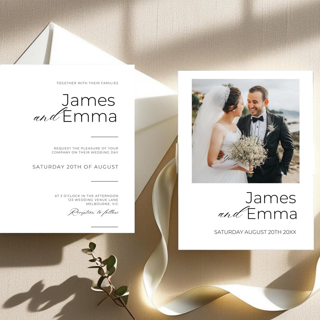 Modern Minimalistic Wedding Invitation With Photo - Double-sided ...