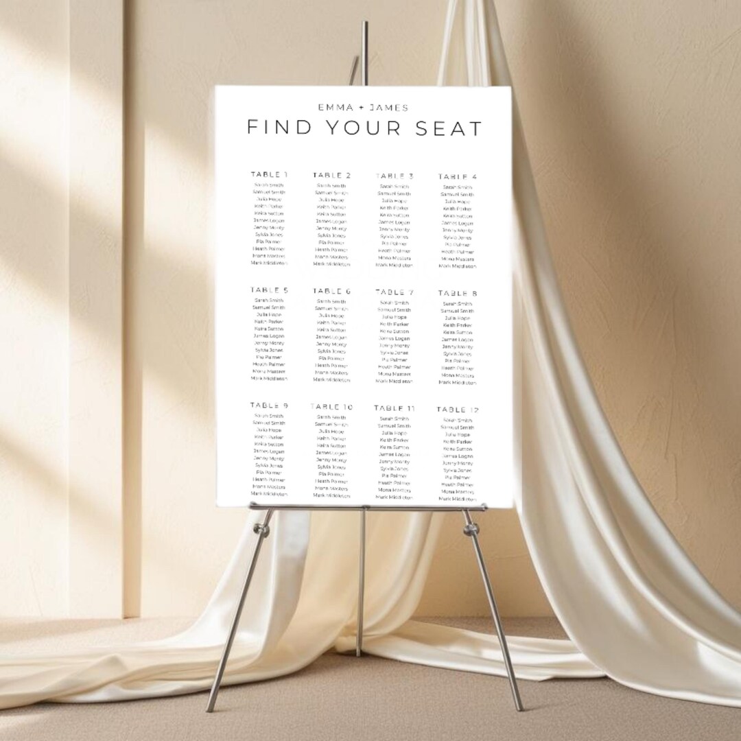 Wedding Seating Chart Canva – Modern Table Arrangement Sign, Simple ...