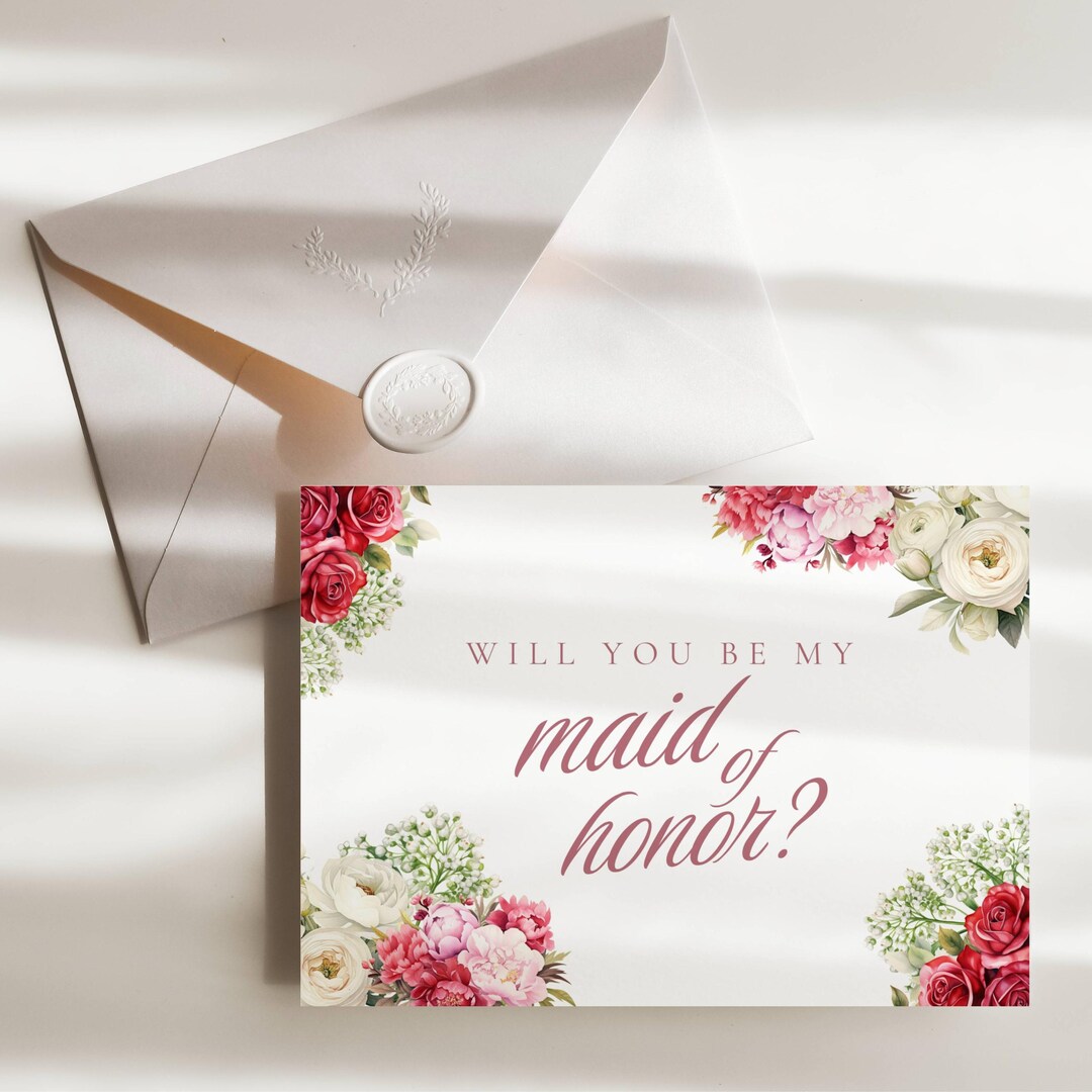 Maid of Honor Proposal Card – Elegant Floral Design Customizable Maid ...