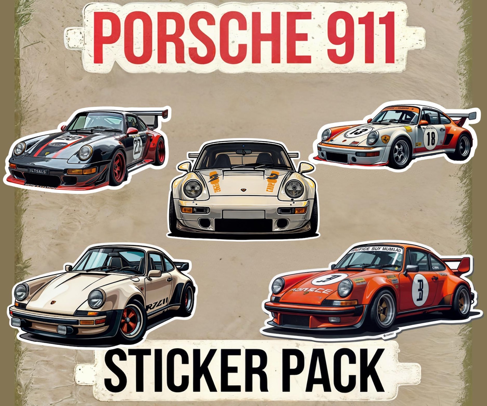 Vintage Porsche 911 Sticker Pack, Classic Car Stickers, Retro-inspired ...