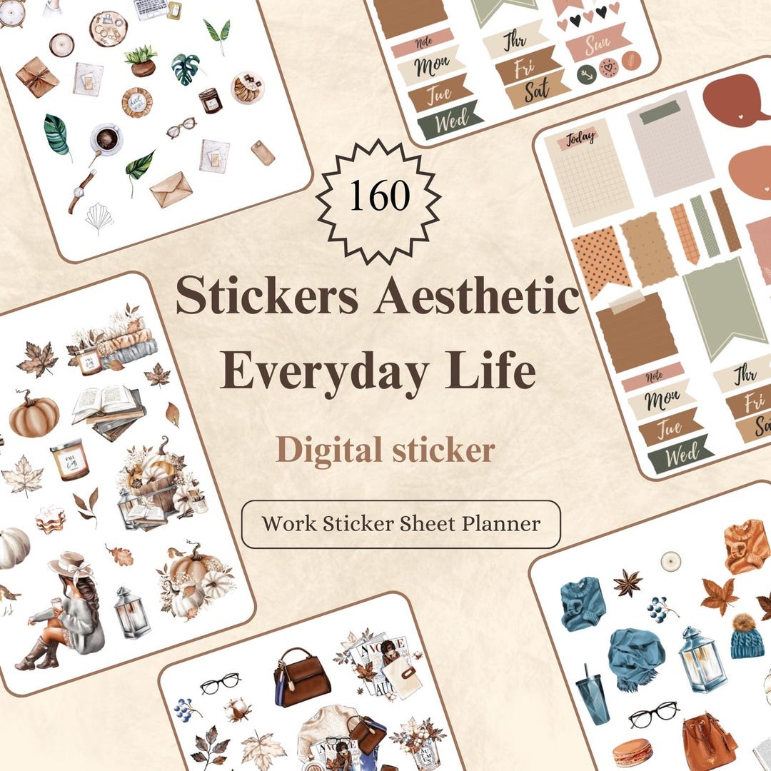160 Aesthetic Digital Stickers for Everyday Life Fall Planner Stickers ...