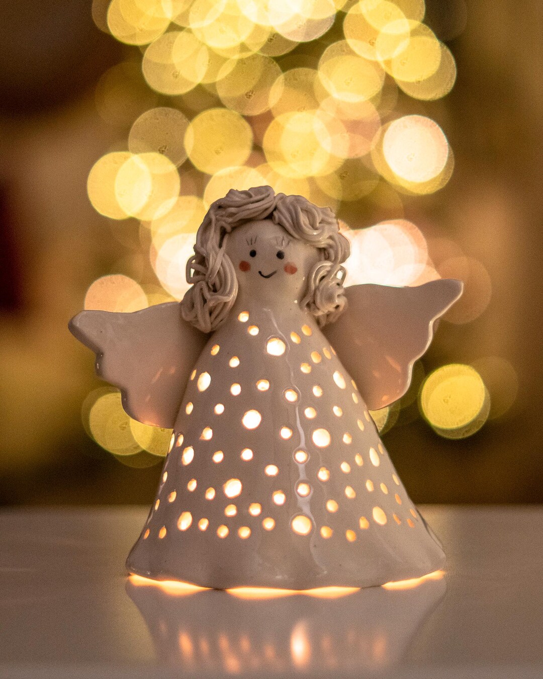 Angel Tealight Candle House, Beige Ceramic Angel Tea Light Candle ...