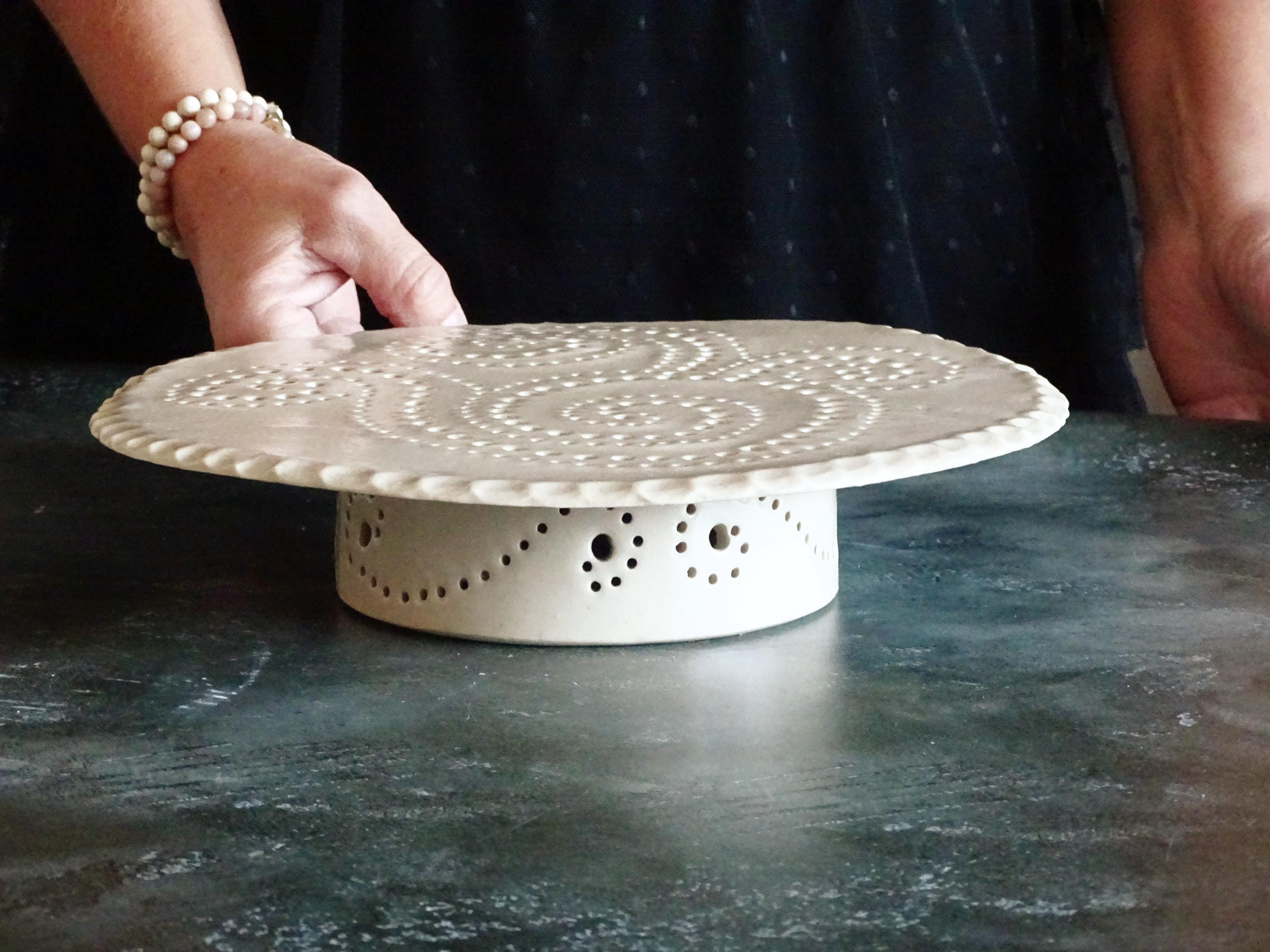 Handmade Ceramic Cake Stand: White Lace Pottery, Rustic Wedding Decor ...