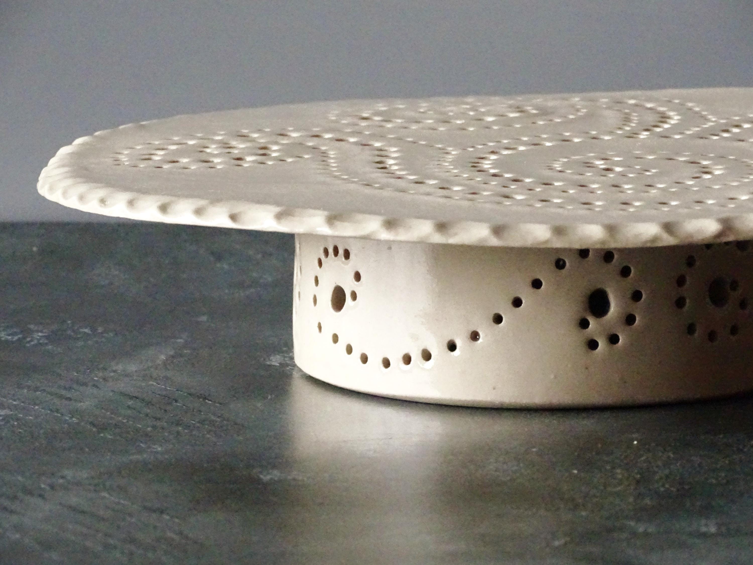 Handmade Ceramic Cake Stand: White Lace Pottery, Rustic Wedding Decor ...