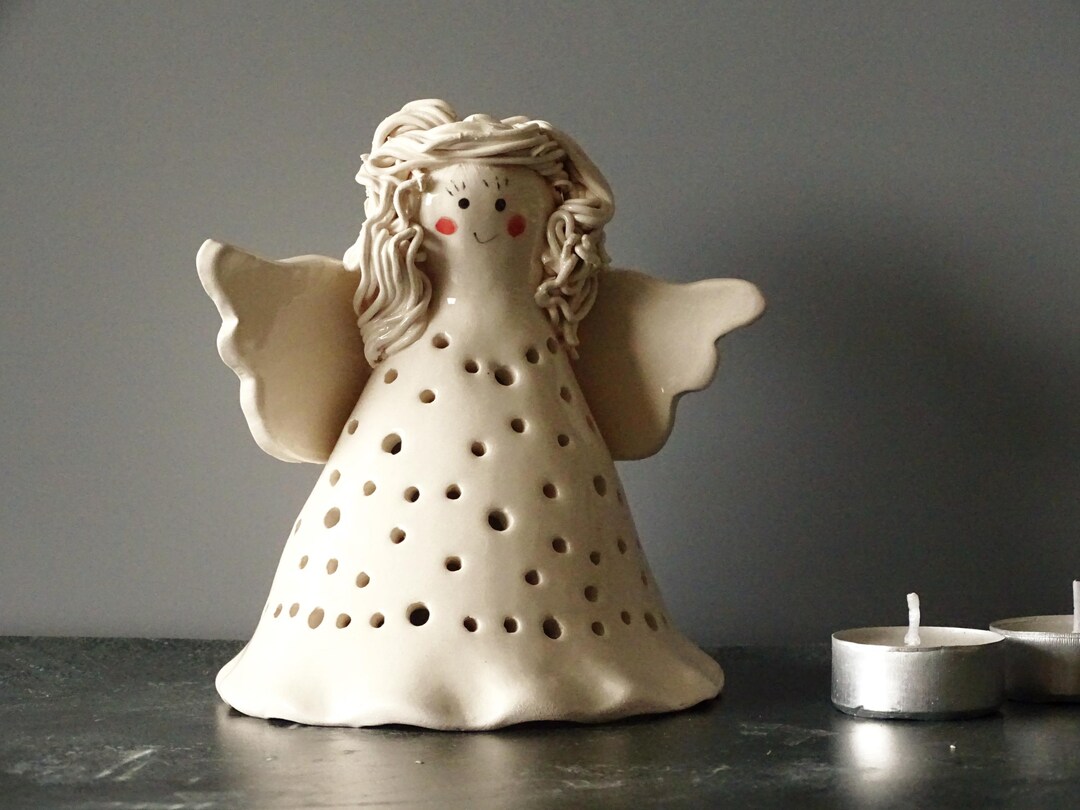 Angel Tealight Candle House, Beige Ceramic Angel Tea Light Candle ...