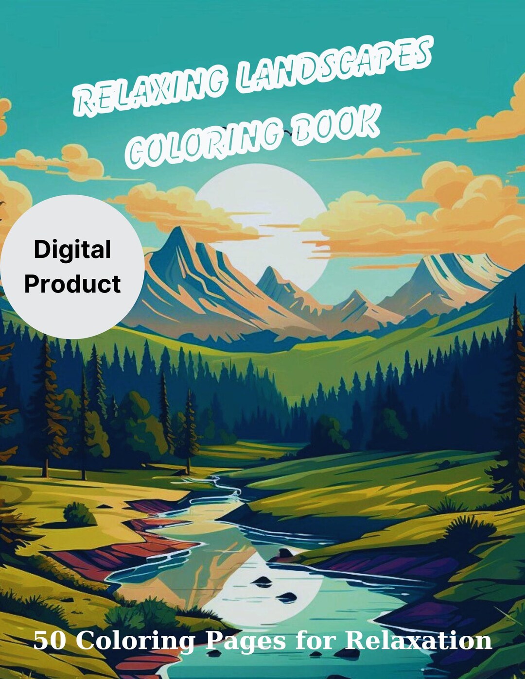 50 Printable Pages Relaxing Landscapes Coloring Book PDF, Coloring Book ...