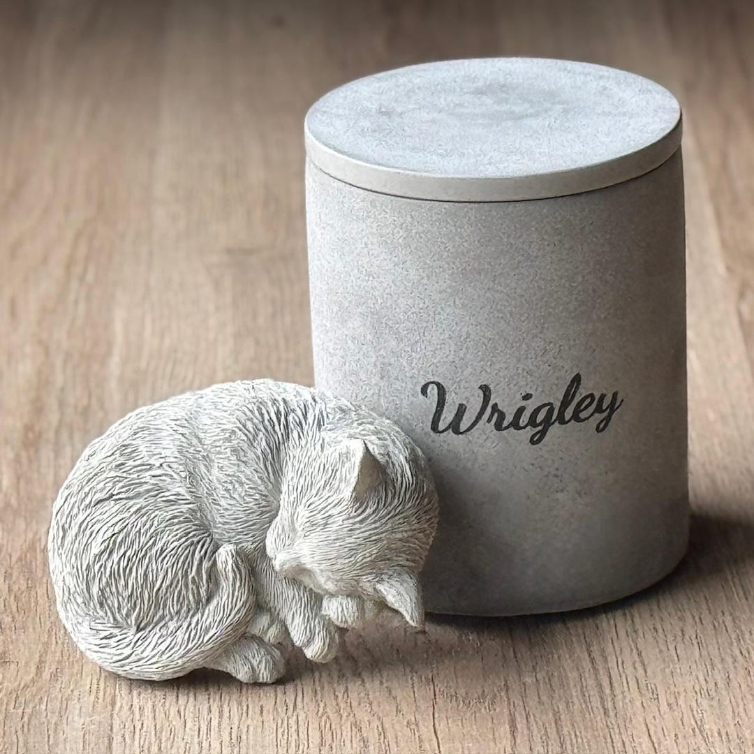 Sleeping Cat Cremation Urn, Personalized Memorial, Pet Ashes Keepsake ...