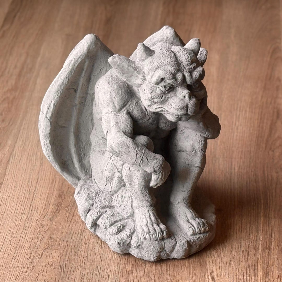 Thinking Gargoyle Statue, Handcrafted Concrete Gothic Garden Decor - Etsy
