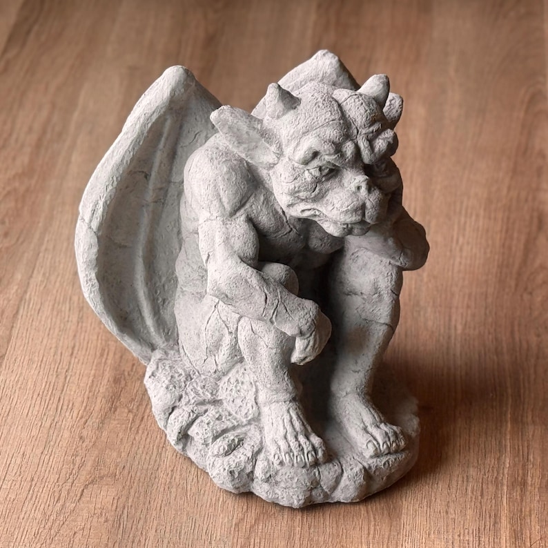 Thinking Gargoyle Statue, Handcrafted Concrete Gothic Garden Decor - Etsy