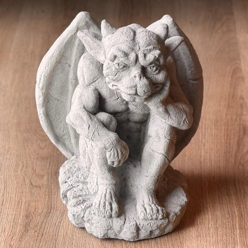Thinking Gargoyle Statue, Handcrafted Concrete Gothic Garden Decor - Etsy
