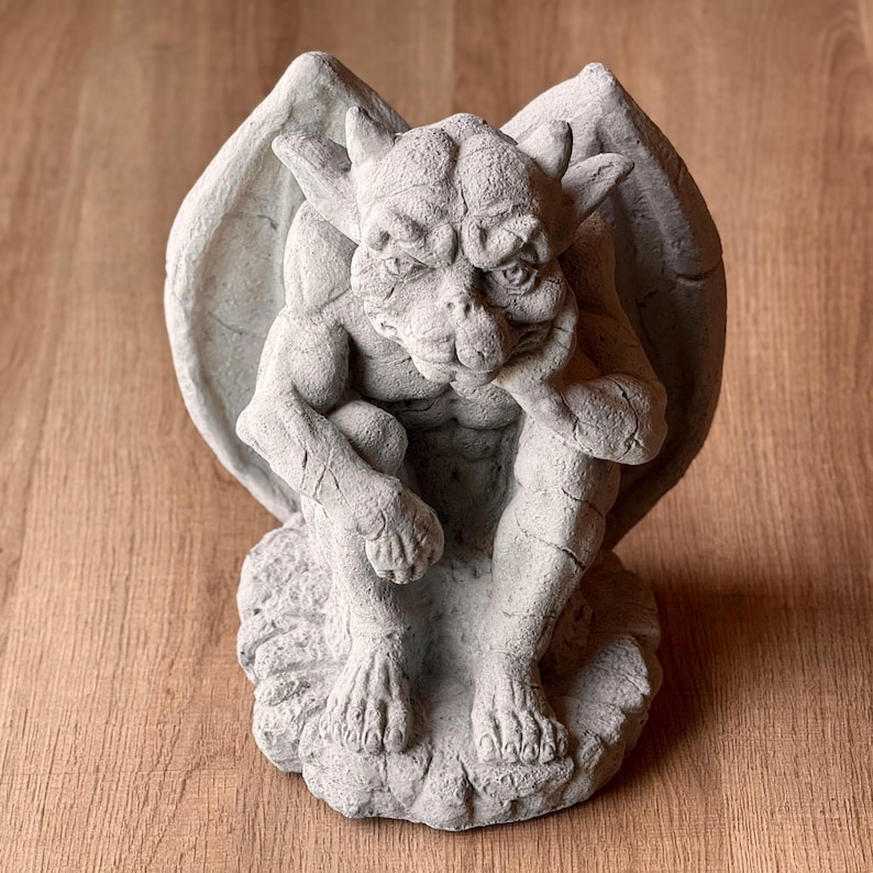 Thinking Gargoyle Statue, Handcrafted Concrete Gothic Garden Decor - Etsy