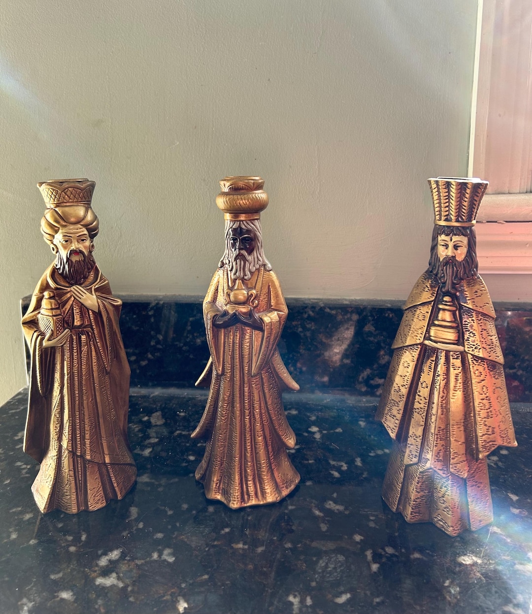 Nativity/3 Wise Men Candle Holders With Gold Robes, Mid Century, Japan ...