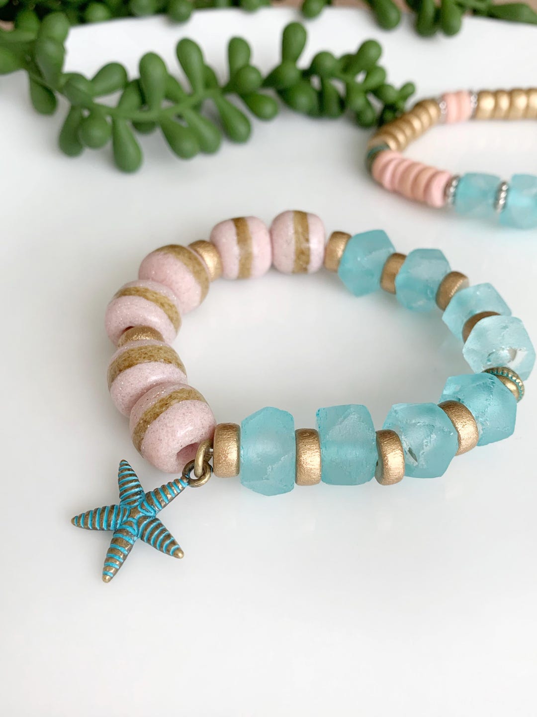 African Powder Glass, Java, Wood Beads Summer Beach Boho Chic Beaded ...