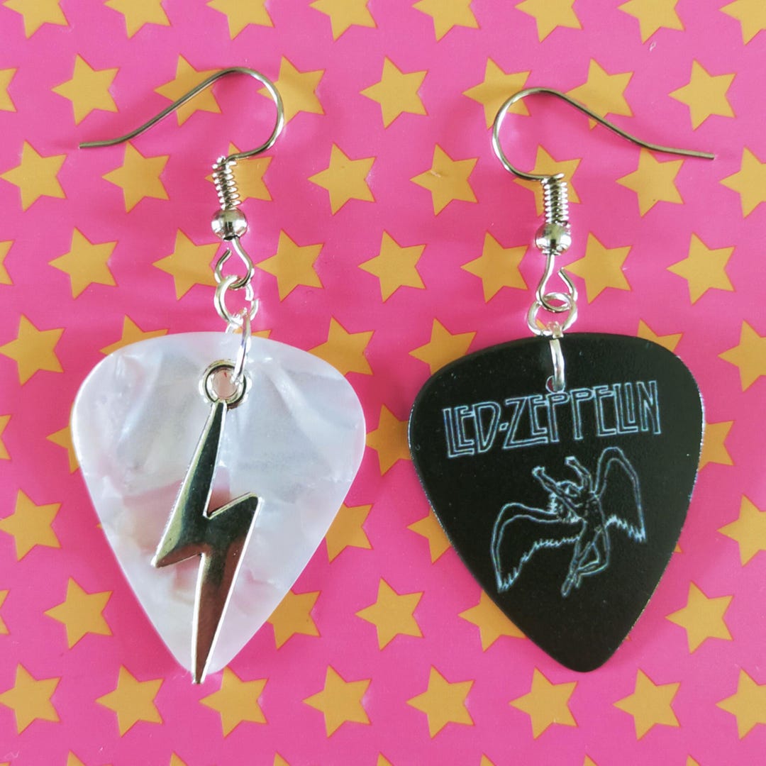 Asymmetrical Drop Earrings. Repurposed Guitar Plectrum W/lighting Bolt ...
