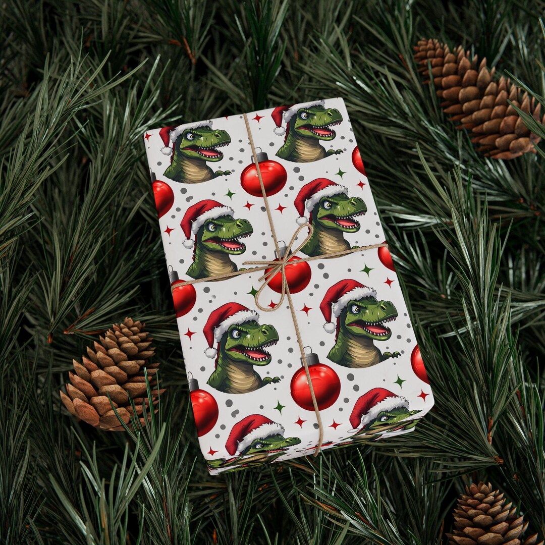 Dinosaur Christmas Wrapping Papers, T-rex Gift Wrap, Holiday Scrapbook ...