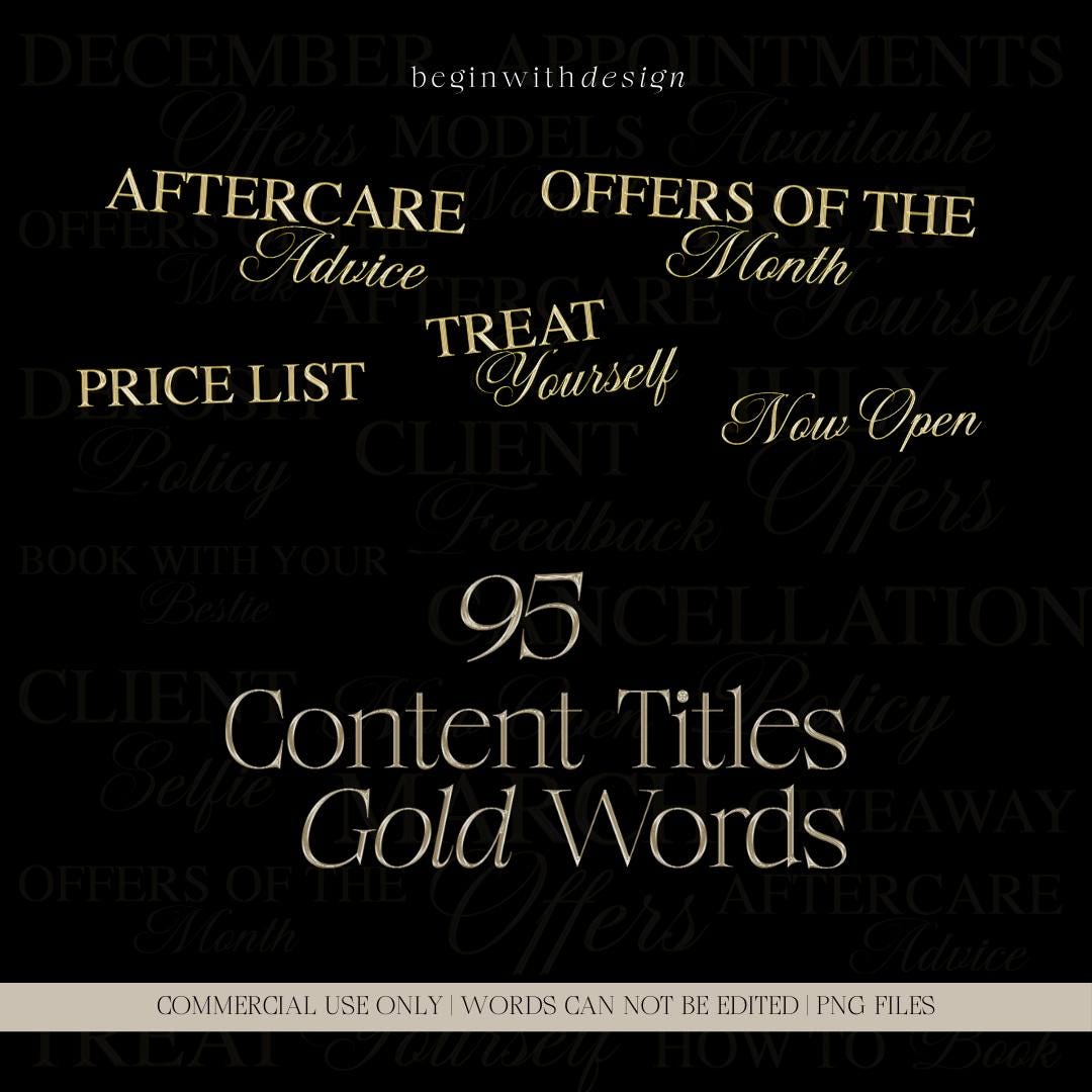 95 Gold Titles Content Titles Beauty Words Clip Art Png's IG Gold Words ...