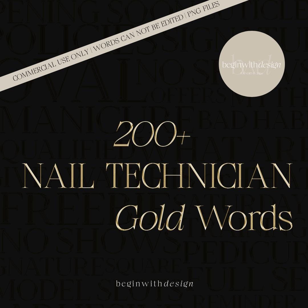 200 Gold Titles Nail Technician Clip Art Png's Gold Words Gold Fonts ...