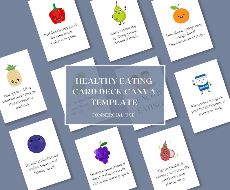 Editable Healthy Eating for Kids Card Deck, Fruits and Veggies ...