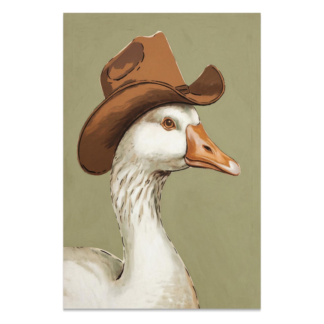 Quirky Duck With Cowboy Hat Poster, Farm Animal Wall Art, Cute Duck ...