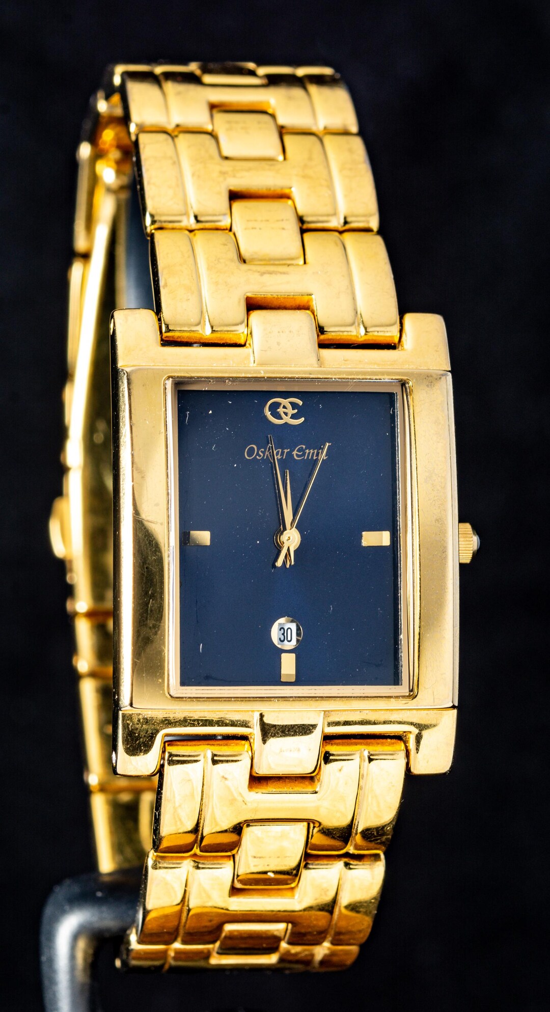 Oskar Emil Gold-plated Rectangular Blue Dial Men's Quartz Watch Working ...