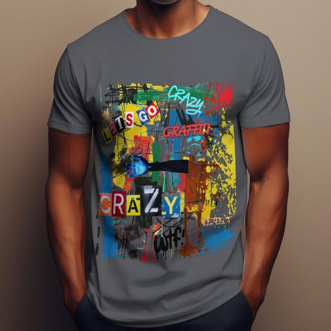 Unisex Urban Graffiti T-shirt Let's Go Crazy Tee, Street Collage ...