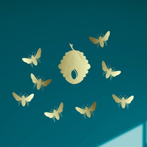 Beehive and 8 Bees, Wasps Decal, Wall Art, Window Sticker 15 Colours - Etsy