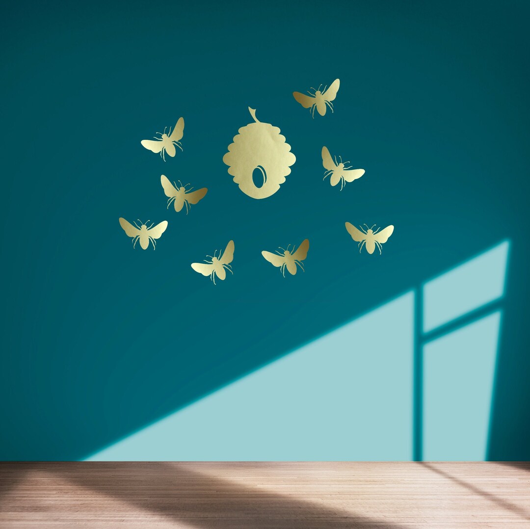 Beehive and 8 Bees, Wasps Decal, Wall Art, Window Sticker 15 Colours - Etsy