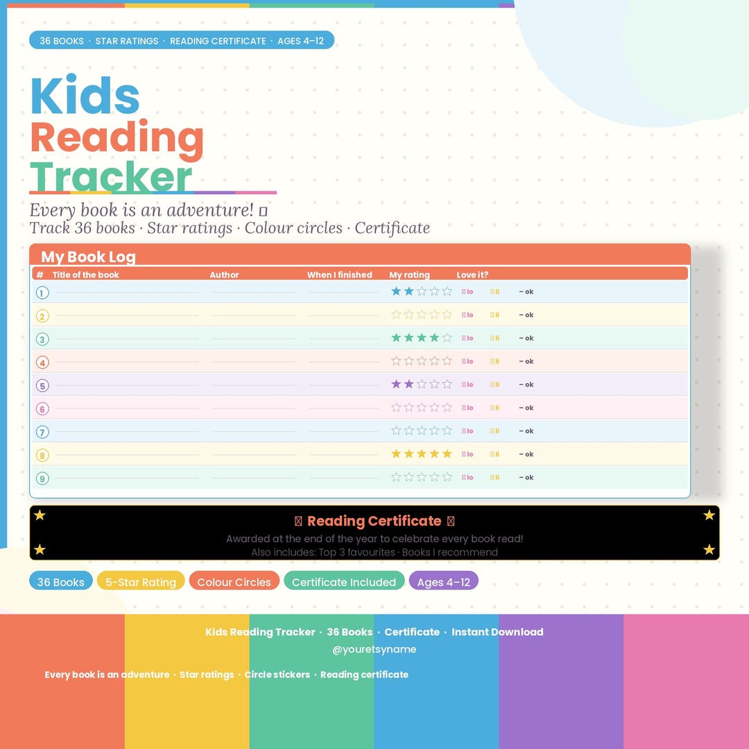 Kids Reading Tracker Printable | Children Book Log PDF | Reading ...