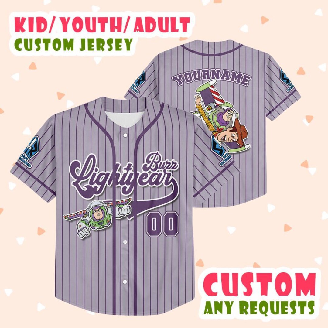 Custom Buzz Lightyear Baseball Jersey, Personalized Toy Story Cartoon ...