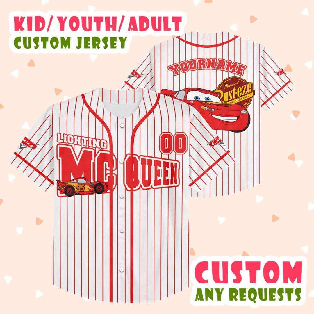 Personalized Mcqueen Rust-eze Movie Baseball Jersey, Custom Car Movie ...