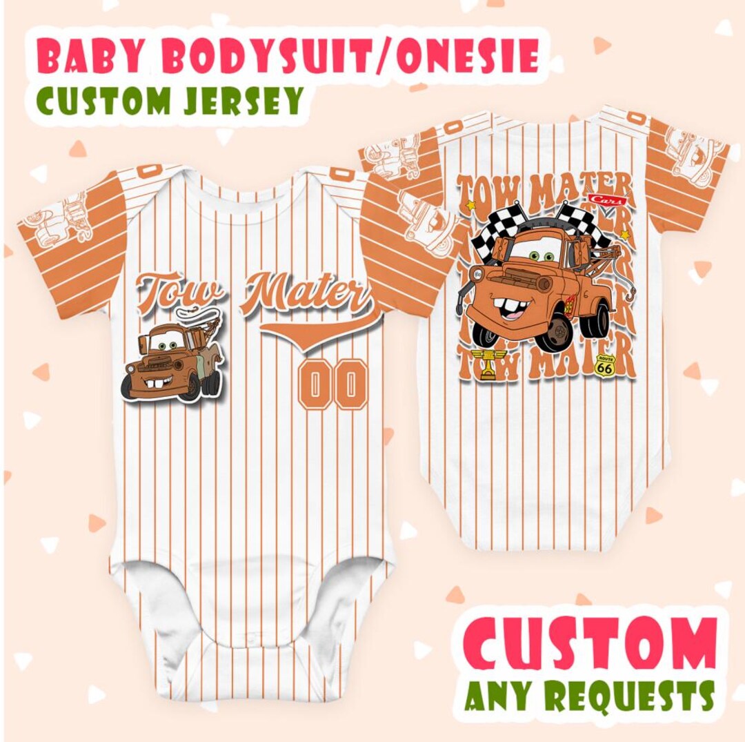 Personalized Tow Mater Cars Movie Baby Bodysuit Jersey, Custom Tow ...