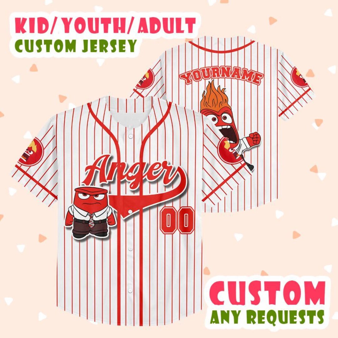 Custom Disney Inside Out Anger Baseball Jersey, Disney Baseball Jersey ...