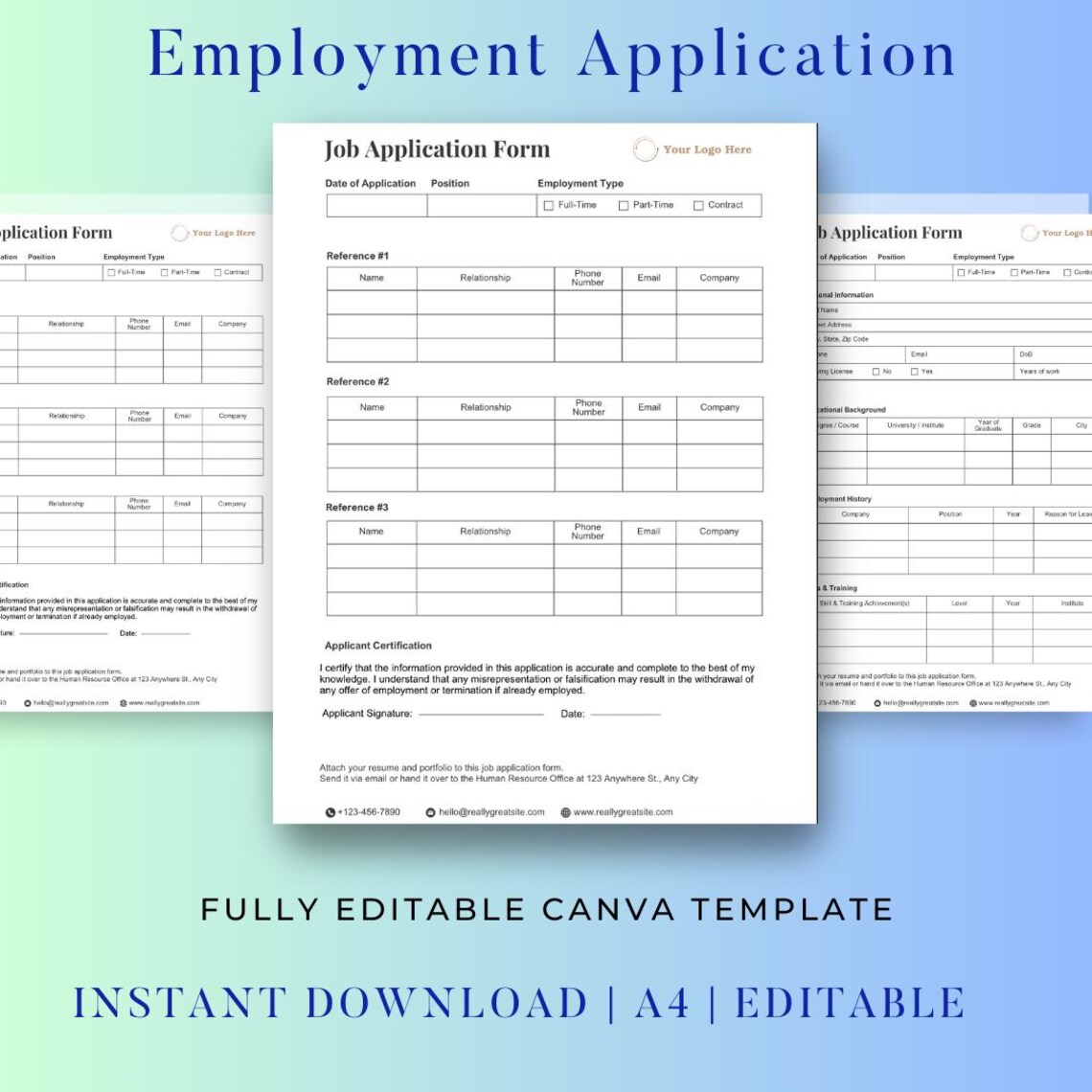 Editable Job Application PDF, Digital Job Application Template ...