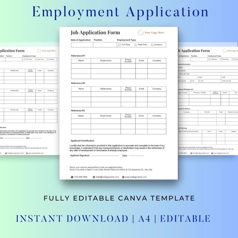 Editable Job Application Template: Customizable Employment Form (PDF ...