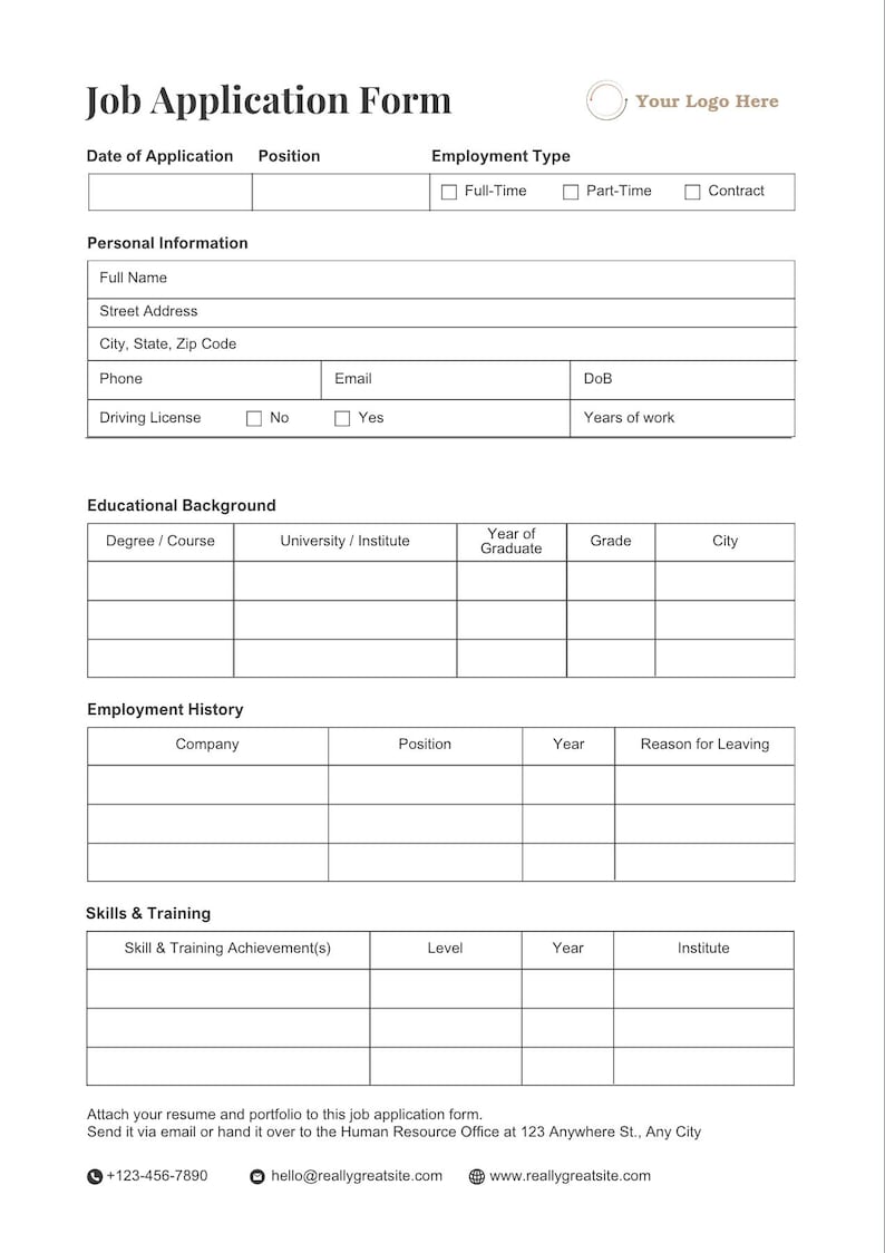 Editable Job Application Template: Customizable Employment Form (PDF) - Etsy