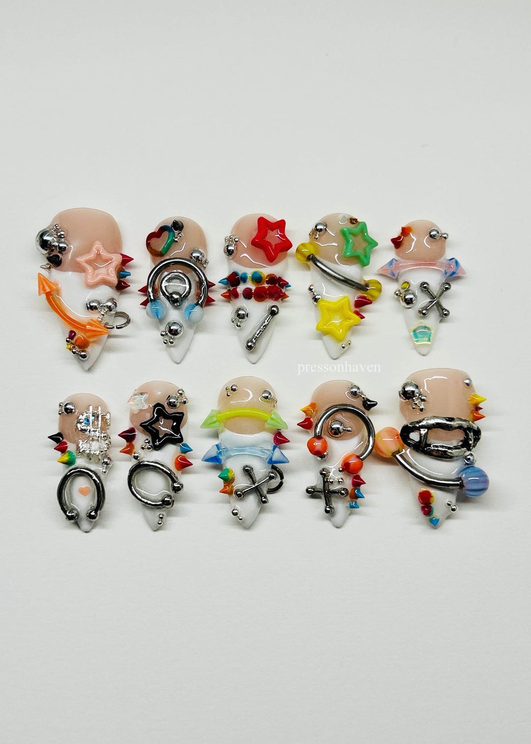Gothic Punk Junk Nails, Cross Piercing, Handmade Press-ons - Etsy