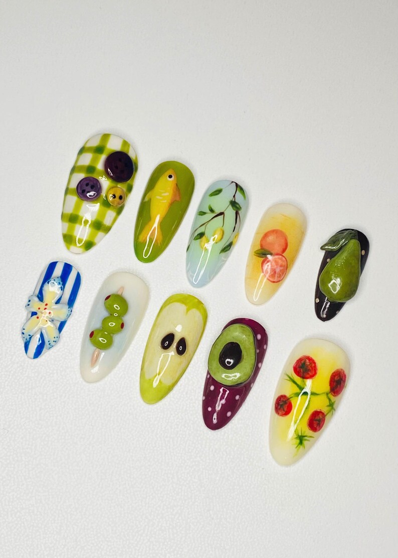 Farmer's Market Press-on Nails, Whimsical Food Art, Handmade Custom ...