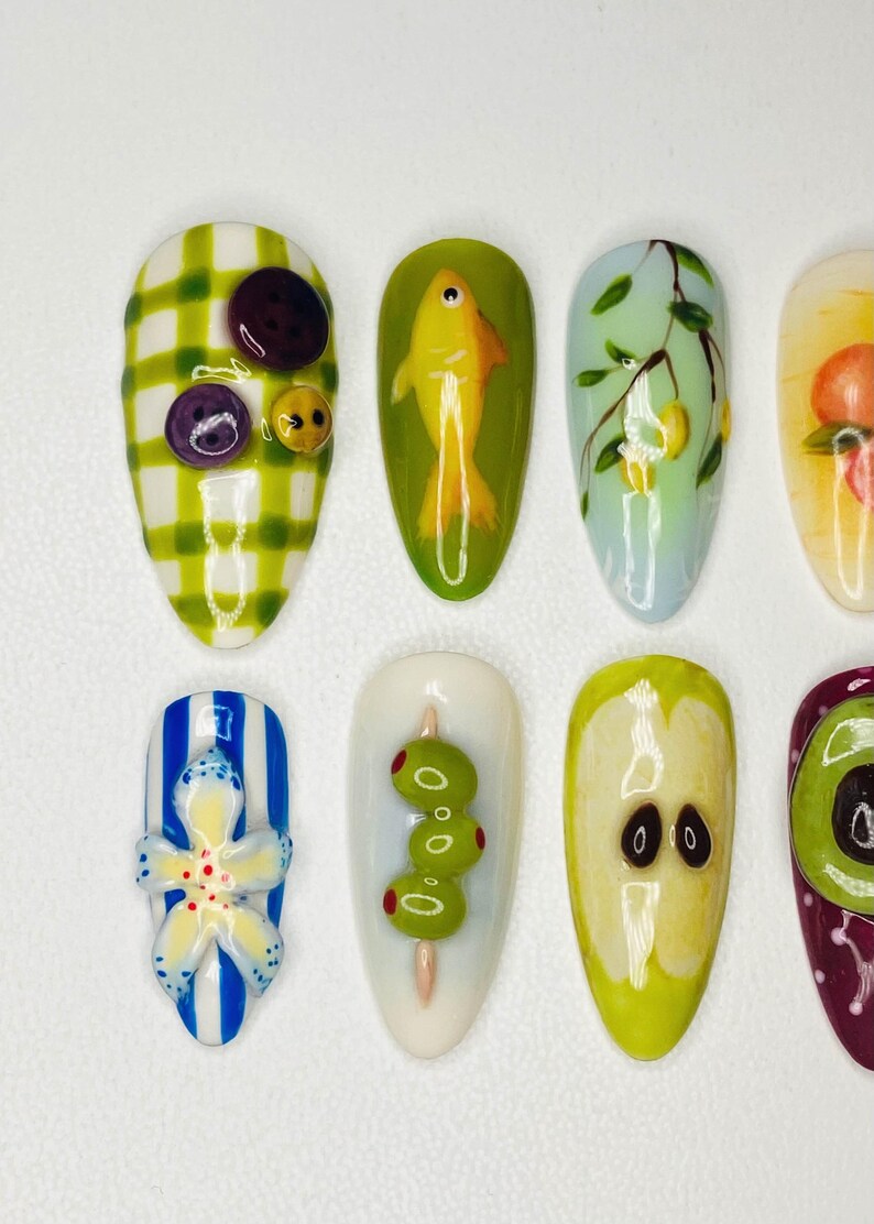 Farmer's Market Press-on Nails, Whimsical Food Art, Handmade Custom ...