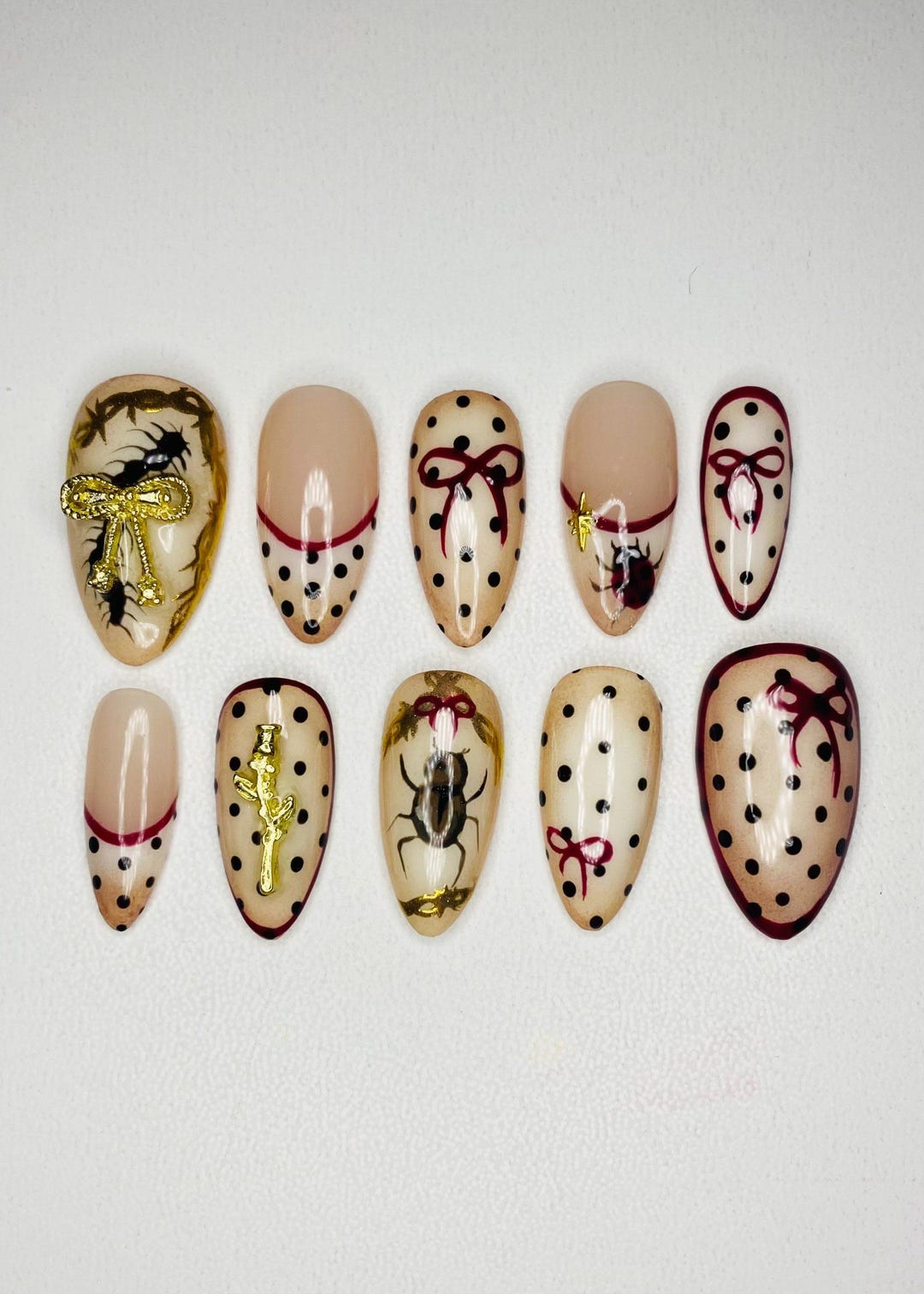 Polka Dot Bug Press-on Nails, Handmade Whimsical Nail Art - Etsy