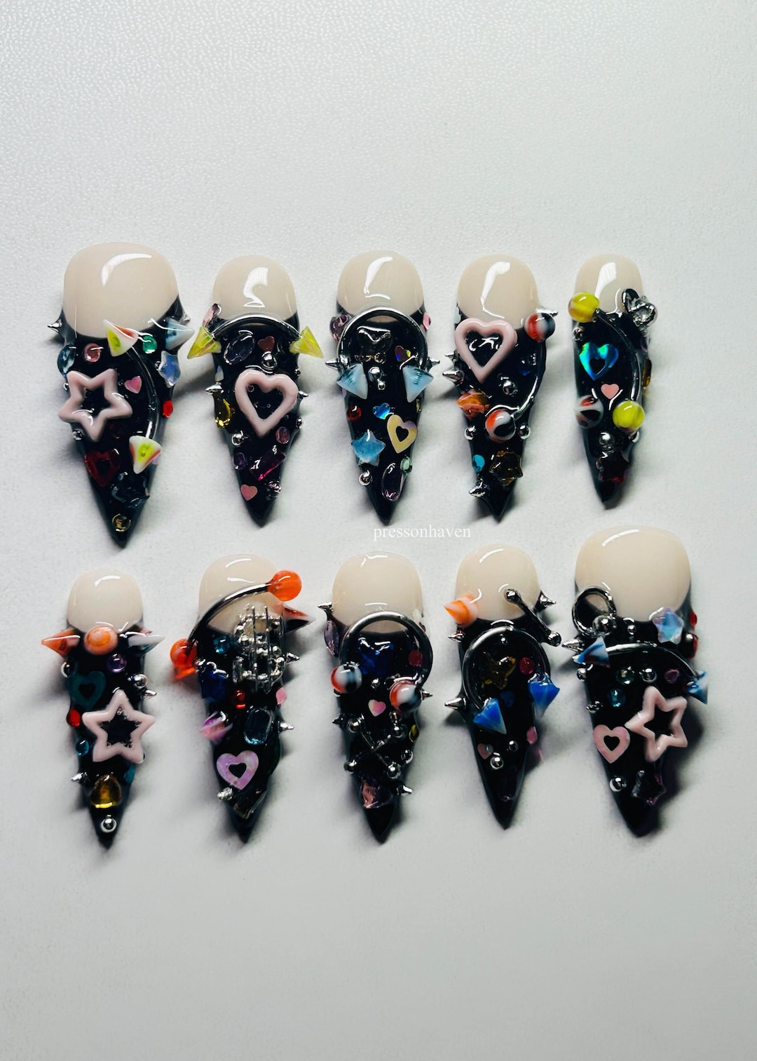Gothic Punk Junk Nails, Cross Piercing, Handmade Press-ons - Etsy