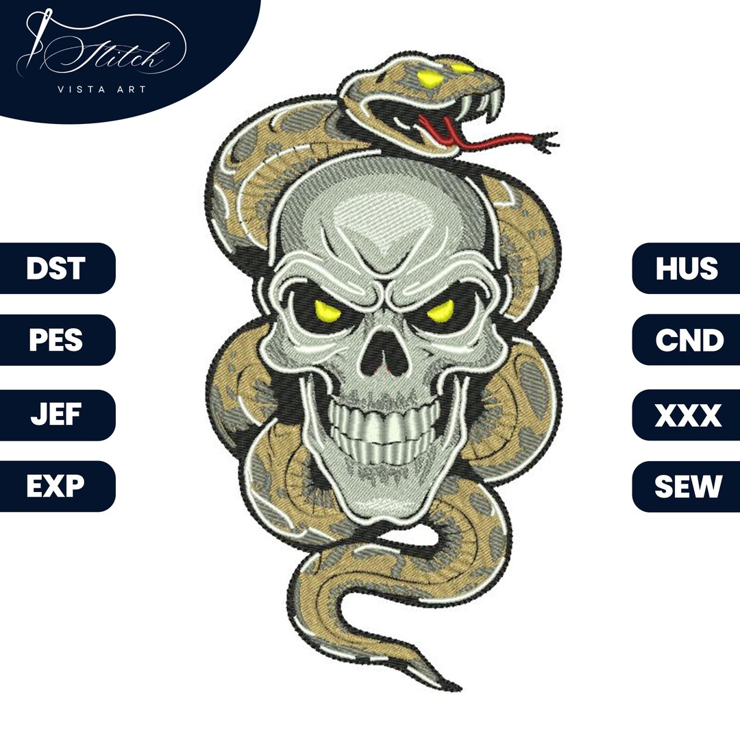 Skull With Snack Embroidery Designs | Skull Machine Embroidery | T ...