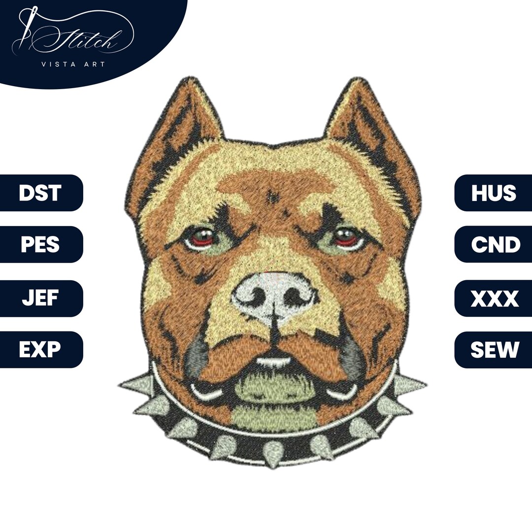 Pitbull Dog Embroidery Pattern | Dog Face Machine Embroidery Digital ...