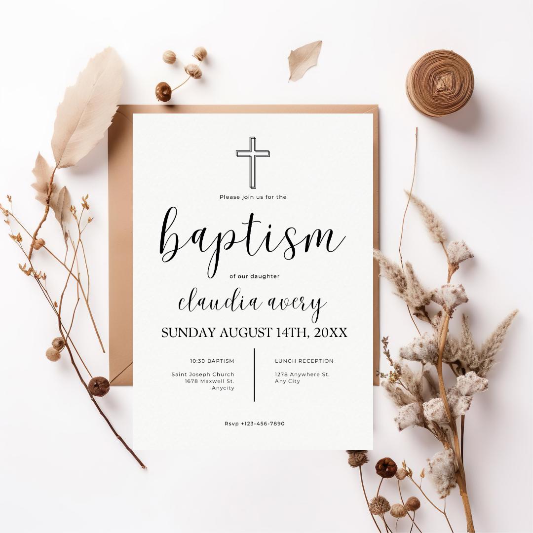 Hey Baby: Minimalist Baptism Invitation | Umisex Design | Baptismal ...